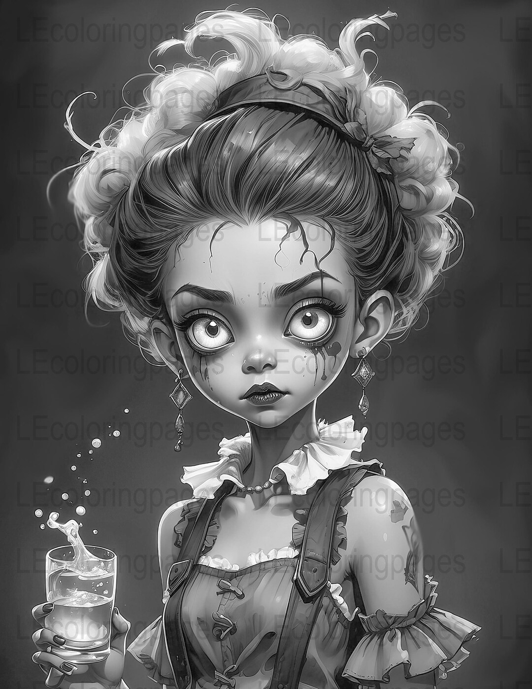 Whimsical Adult Coloring Page, Grayscale Fantasy Illustration ...