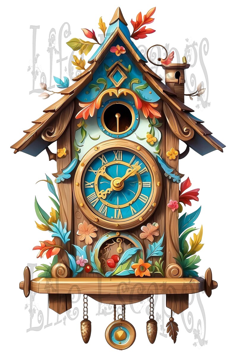 Printable Floral Cuckoo Clock Clipart Bundle Set 3, PNG, Commercial Use ...