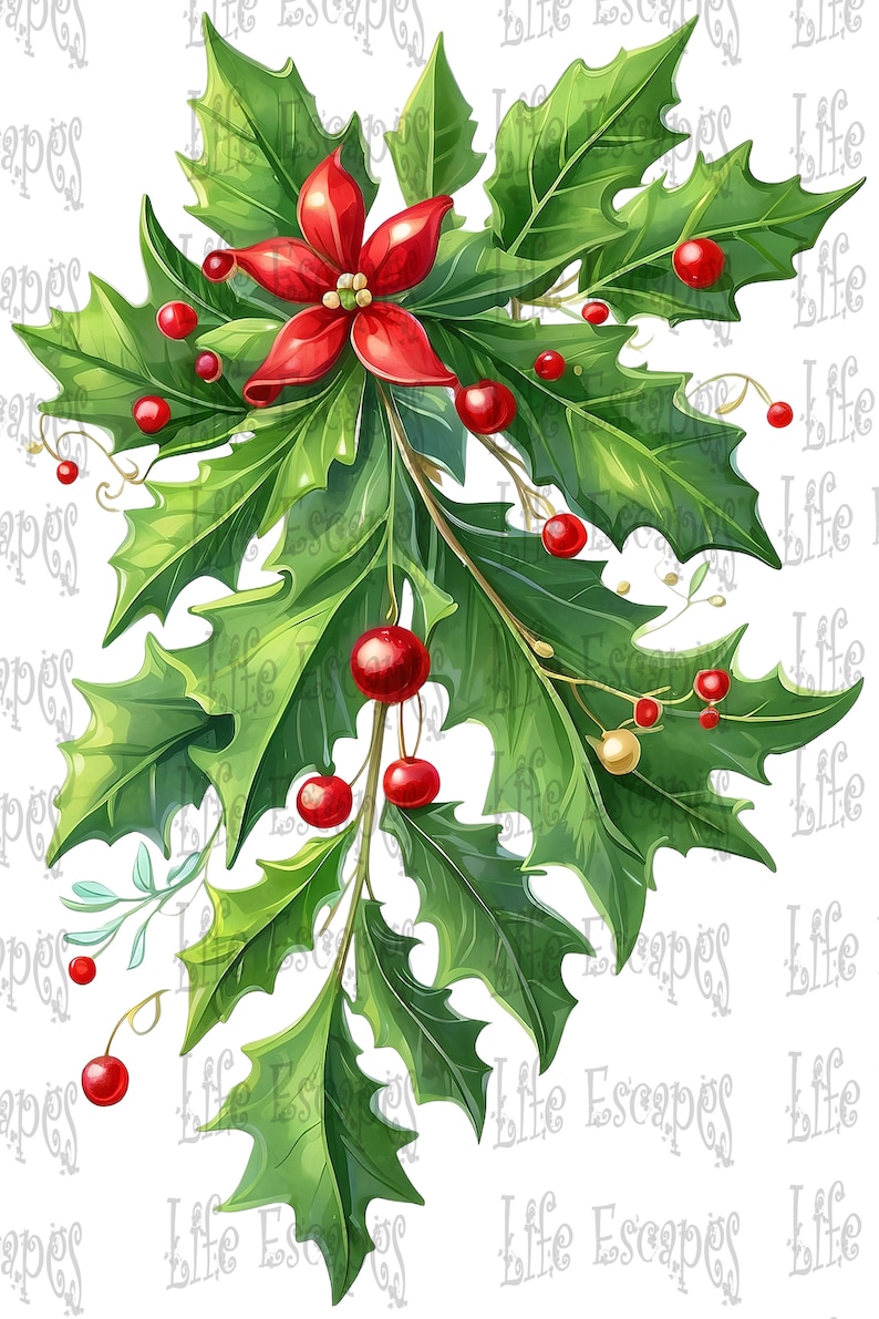 Printable Christmas Mistletoe Clipart Set Set 1, PNG, Commercial Use ...