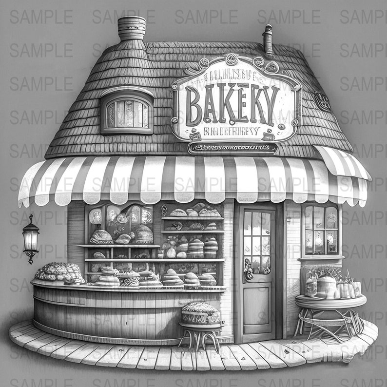 Printable Adult Coloring Page 3D Whimsical Bakery 8x8 - Etsy