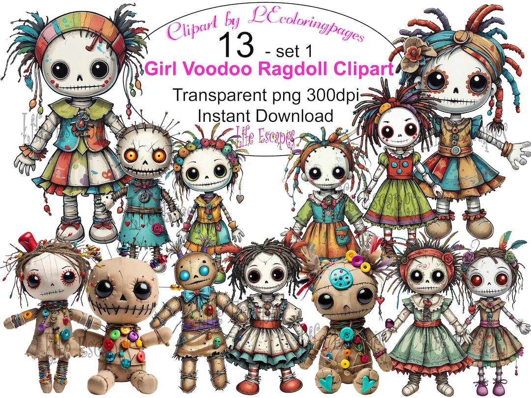 Girl Voodoo Ragdoll Clipart Set, Instant Download, Transparent PNG ...