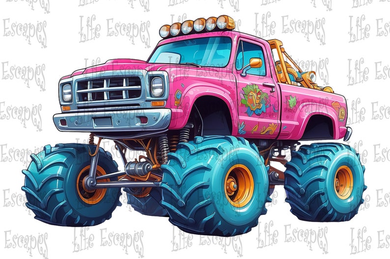 Digital Monster Truck Clipart Set, 8 PNG Files, Boys Birthday Party ...