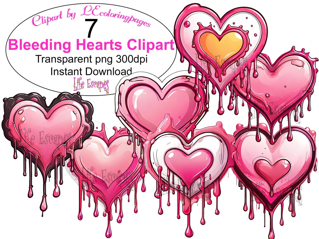Bleeding Heart Clipart Set, Dripping Love Themed Graphics, Transparent ...