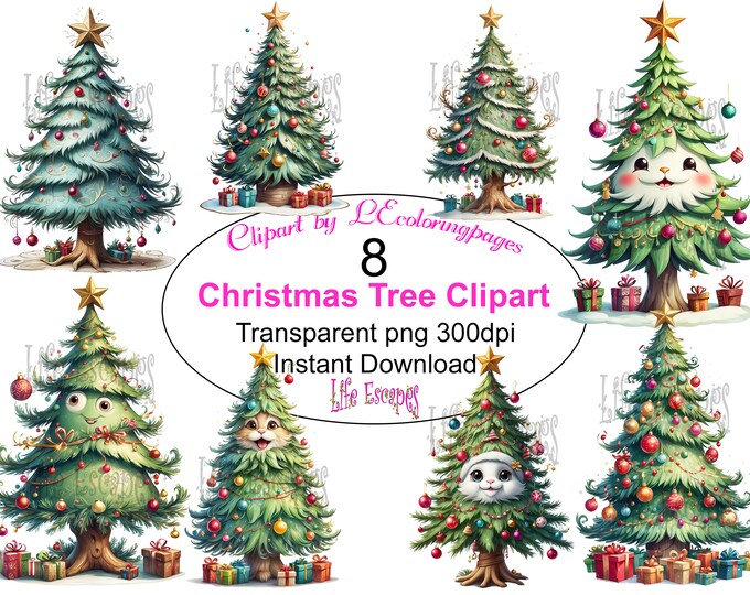 Christmas Tree Clipart Bundle: High-resolution Pngs (digital Download ...
