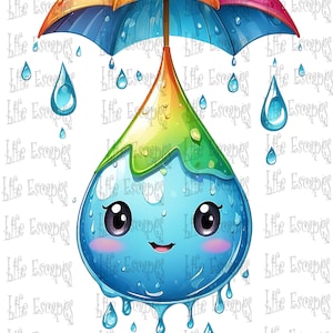 Rain Drop Clipart Bundle – Cute PNG Images, Commercial Use (digital ...