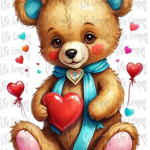 Printable Valentine Bear Clipart Bundle - Set #2, PNG, Commercial Use ...
