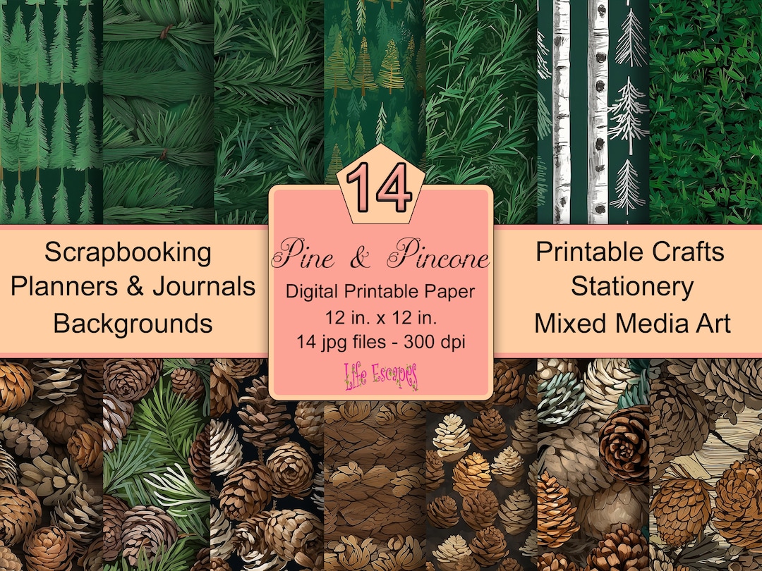 Pine & Pinecone Digital Paper Pack, Scrapbooking Backgrounds, Printable ...