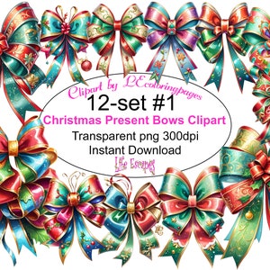 Printable Christmas Bows Clipart Set - Set #1, PNG, Commercial Use ...