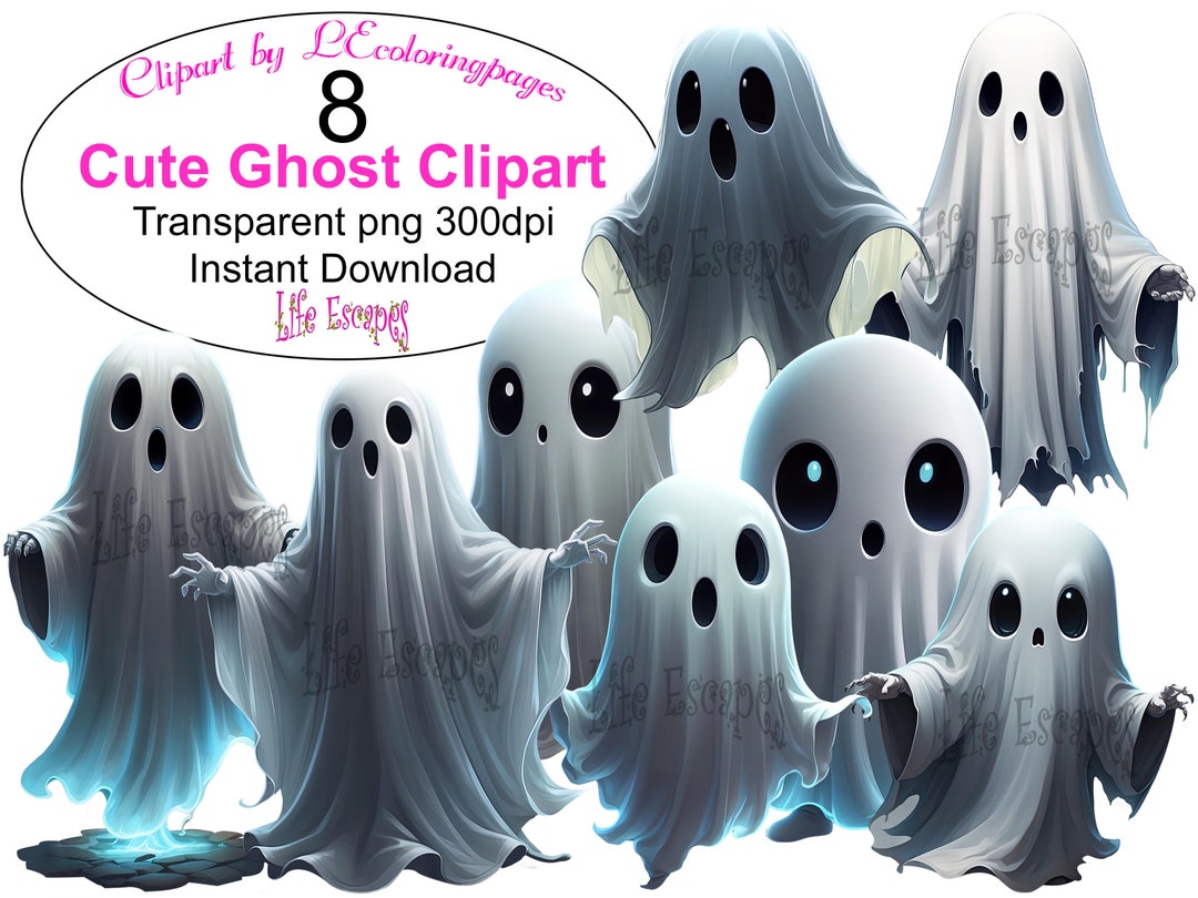 Cute Ghost Clipart, Halloween Transparent PNG, Commercial Use, Instant ...