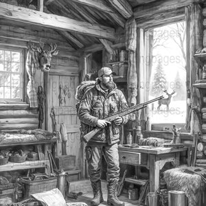 Hunting Cabin Grayscale Coloring Page for Adults #98 - Instant Download ...