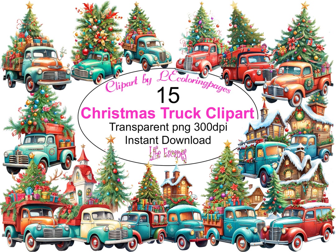 Printable Christmas Truck Clipart Set - Set #1, PNG, Commercial Use ...