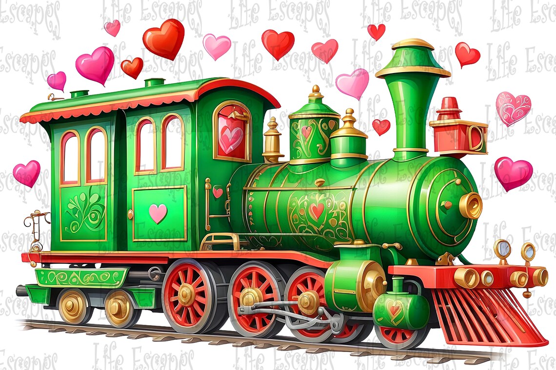 Valentine's Day Clipart, Green Train With Hearts, Commercial Use, PNG ...