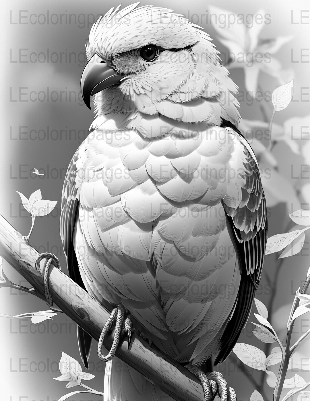 Grayscale Parrot Adult Coloring Page, Printable Tropical Bird Art ...