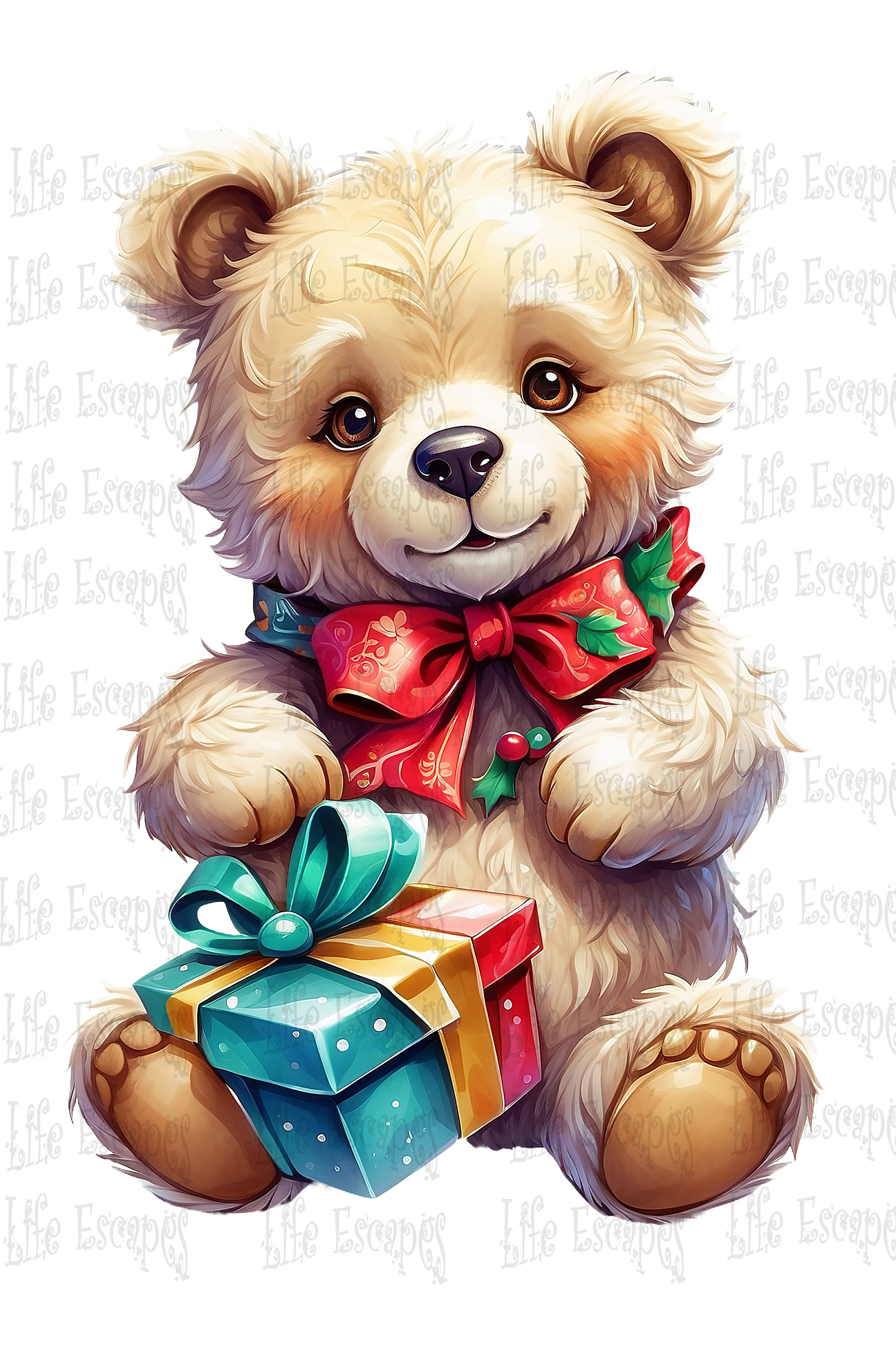 Printable Christmas Teddy Bears Clipart Set Set 1, PNG, Commercial Use ...