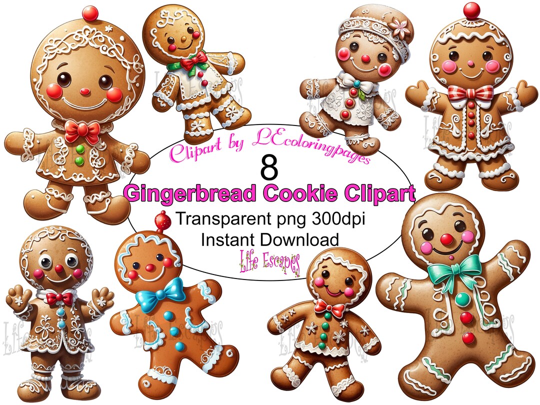 Printable Christmas Gingerbread Cookies Clipart Set - Set #1, PNG ...