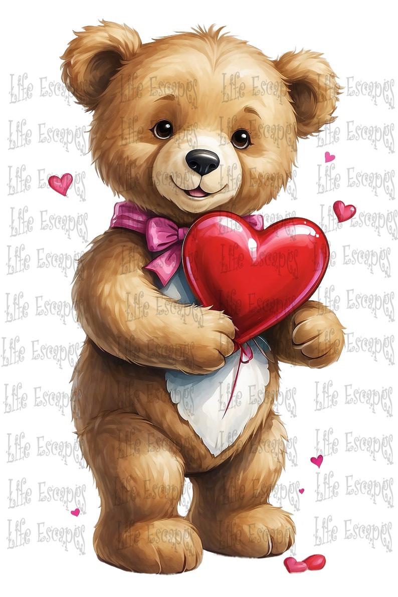 Printable Valentine Bear Clipart Bundle Set 2, PNG, Commercial Use ...