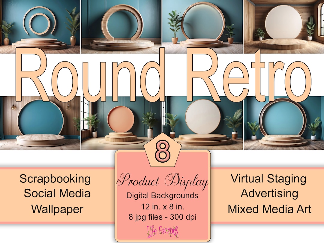 Round Retro Digital Backdrops for Virtual Staging, Product Display ...