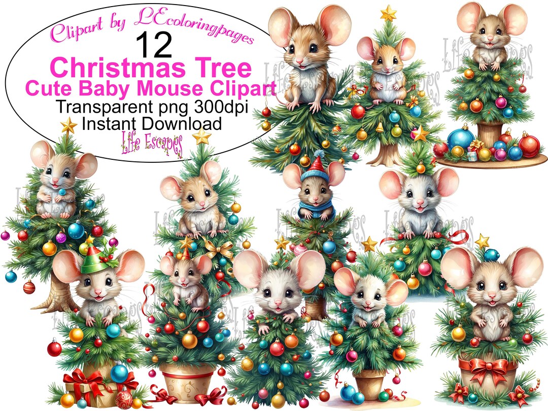 12 Christmas Tree Cute Baby Mouse Clipart Commercial Use POD Use ...
