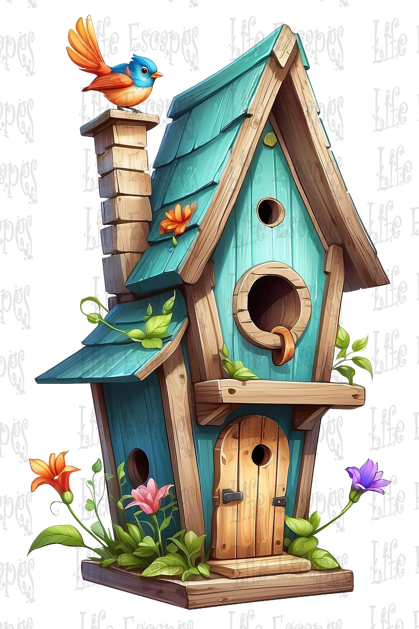 Whimsical Birdhouse Clipart, Colorful Garden PNG Graphics (digital ...