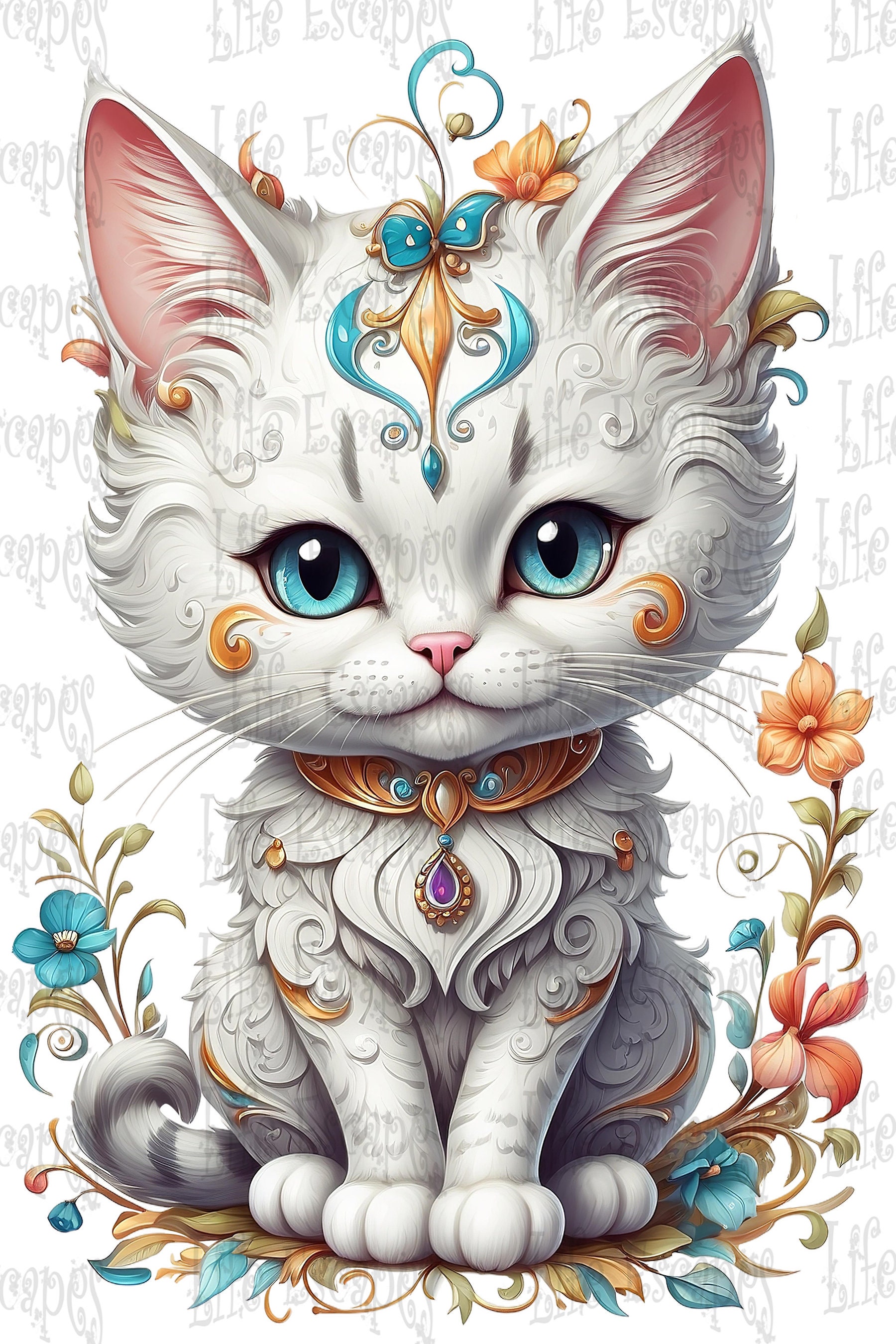 Printable Pretty White Kitten Clipart Bundle Set 1, PNG, Commercial Use ...