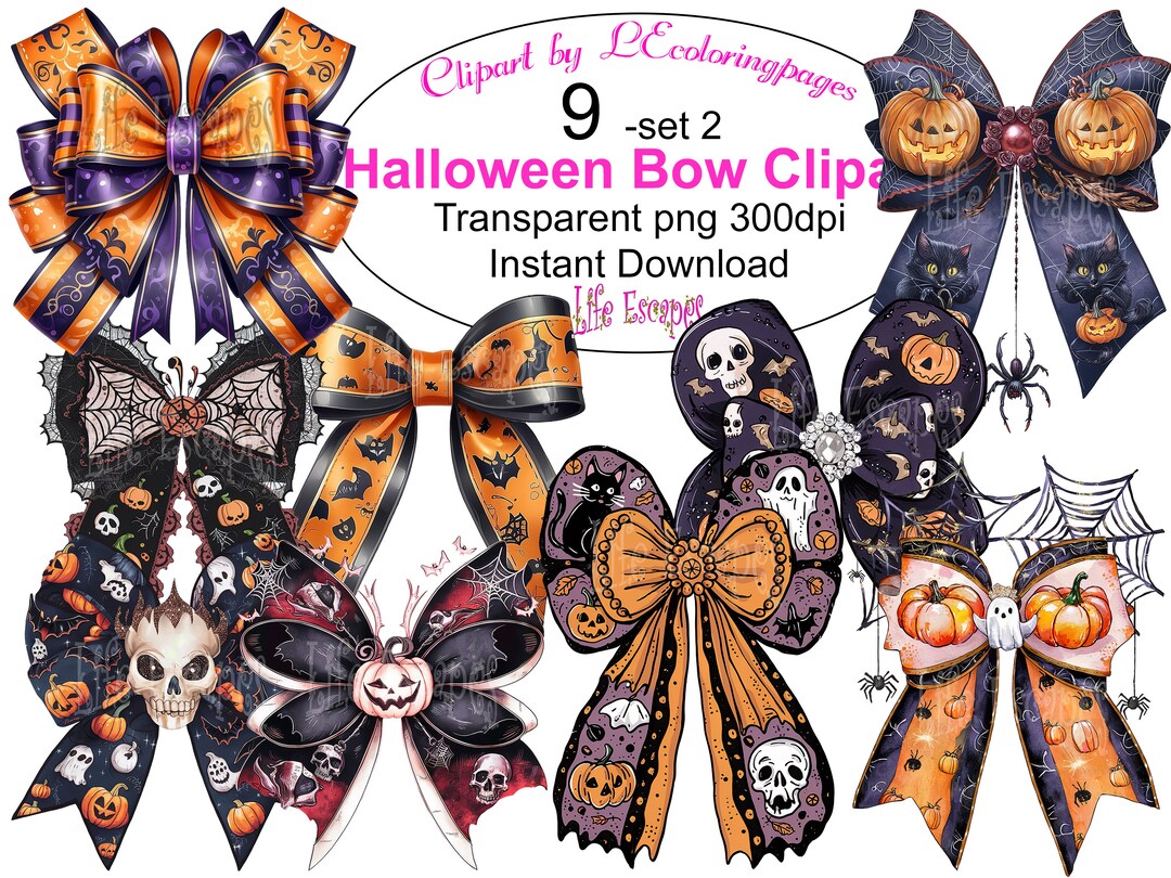 Halloween Digital Bow Clipart Set, Commercial Use Clipart, Pumpkin ...
