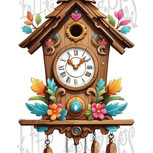 Printable Floral Cuckoo Clock Clipart Bundle - Set #3, PNG, Commercial ...