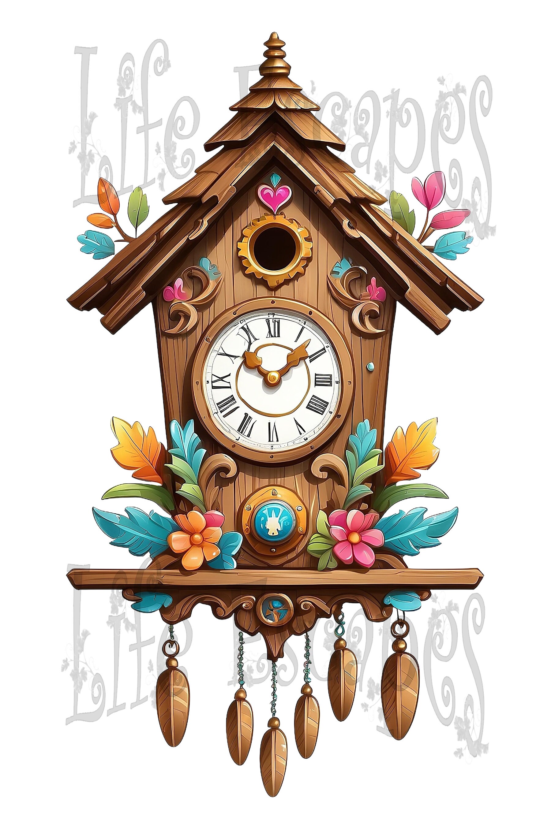 Printable Floral Cuckoo Clock Clipart Bundle Set 3, PNG, Commercial Use ...