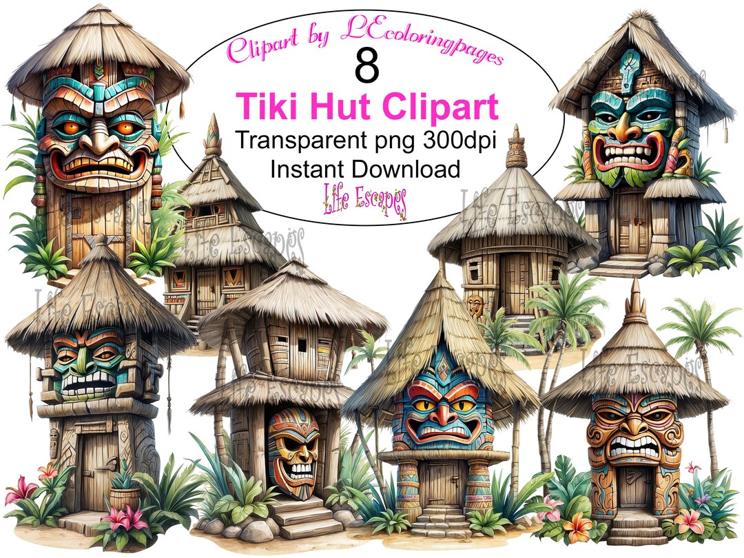 Tiki Hut Clipart Set, Tropical Beach PNG, Instant Download, Commercial ...
