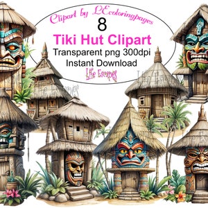 Tiki Hut Clipart Set, Tropical Beach PNG, Instant Download, Commercial ...