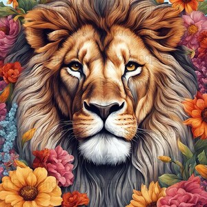 Majestic Lion Adult Coloring Page, Printable Grayscale Animal ...