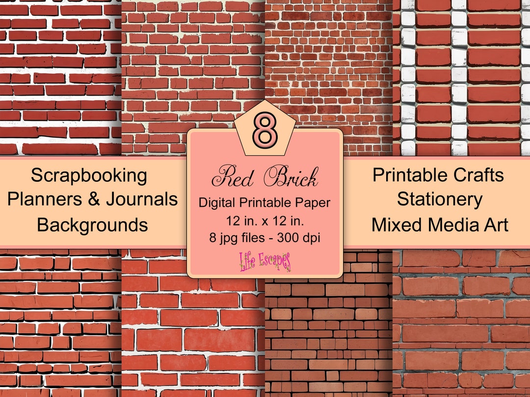 Red Brick Digital Paper Pack, Scrapbooking Background, Printable ...