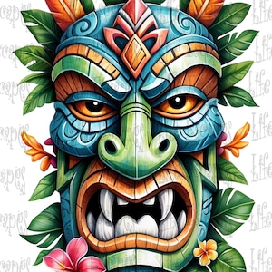 Tiki Mask Clipart Set, Tropical Hawaiian Polynesian Cultural Art ...