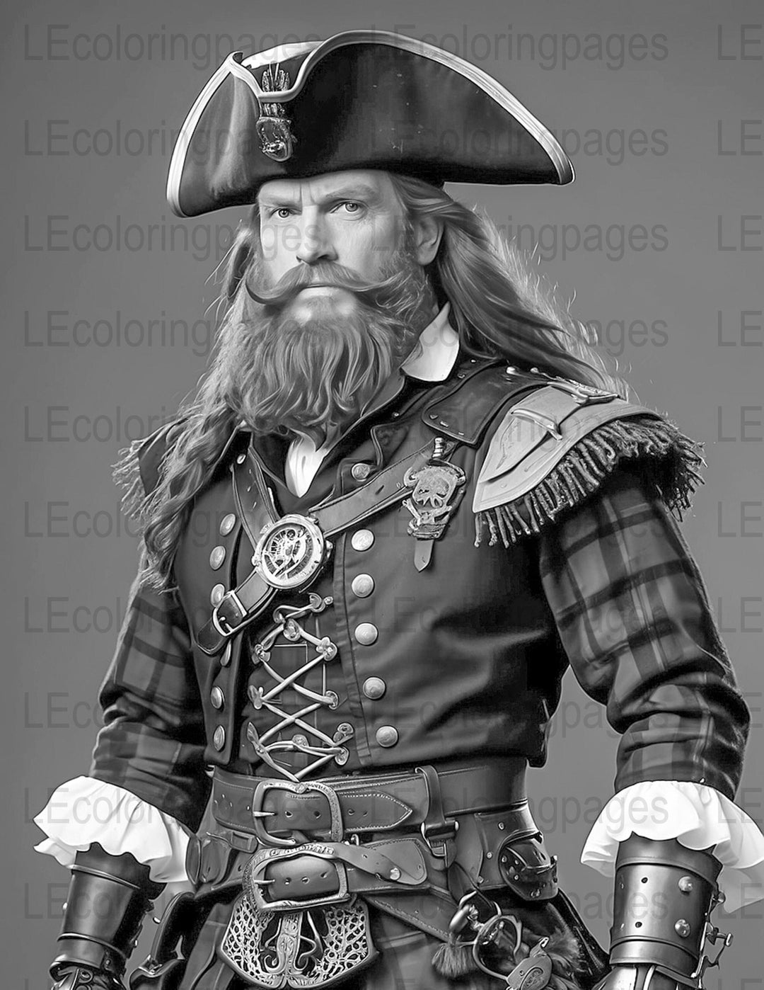 Adult Coloring Page Grayscale Scottish Pirate, Printable Intricate ...