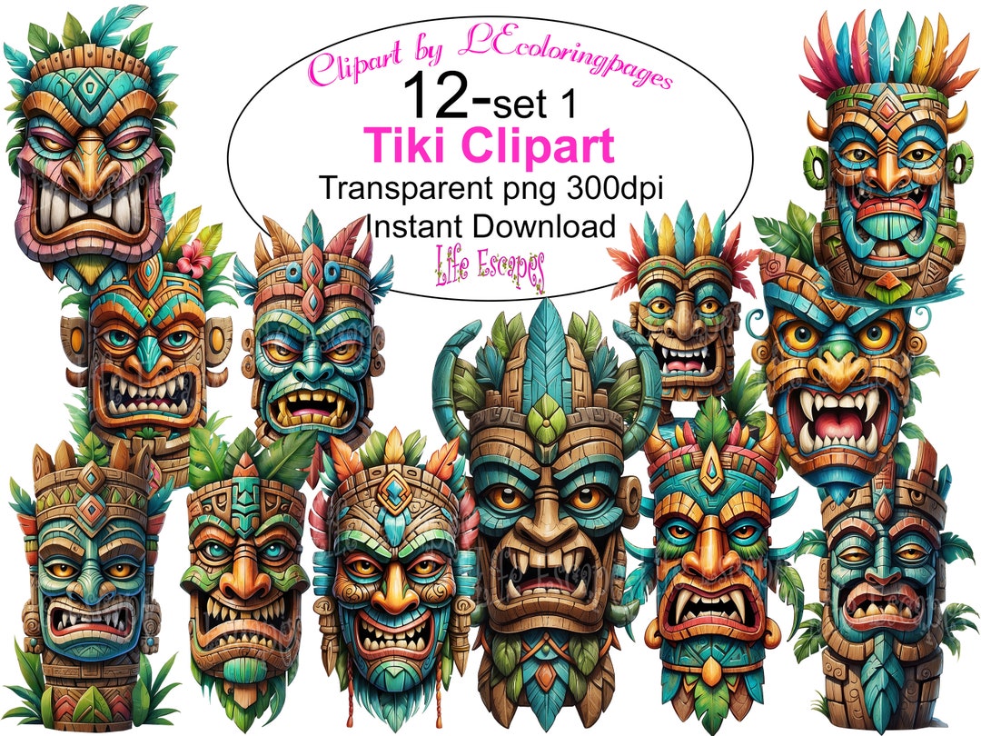Printable Tiki Clipart Bundle - Set #1, PNG, Commercial Use, Digital ...
