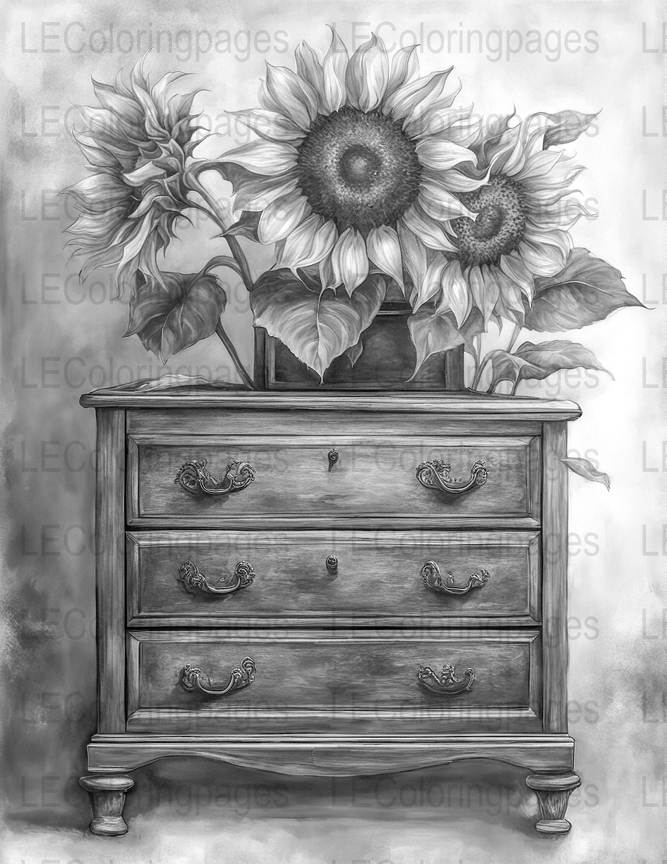 Sunflowers Grayscale Coloring Page for Adults 8 Instant - Etsy