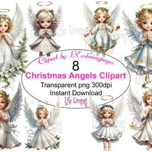 Printable Christmas Angels Clipart Set - Set #1, PNG, Commercial Use ...