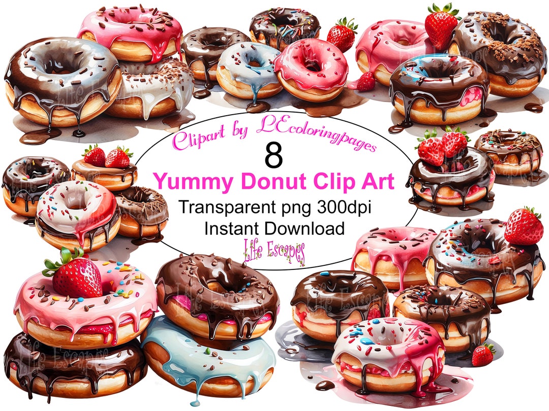 Delicious Donut Clipart Set, Sweet Treats Digital Graphics, Commercial ...