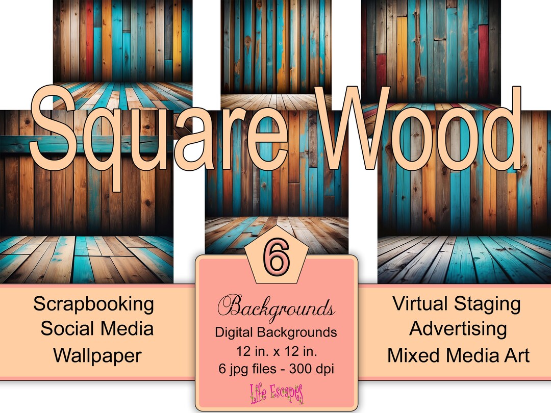 Rustic Square Wood Digital Backdrop Bundle, Scrapbooking Background ...
