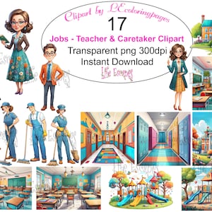 Teacher Clipart Set, School Characters and Classroom Scenery ...