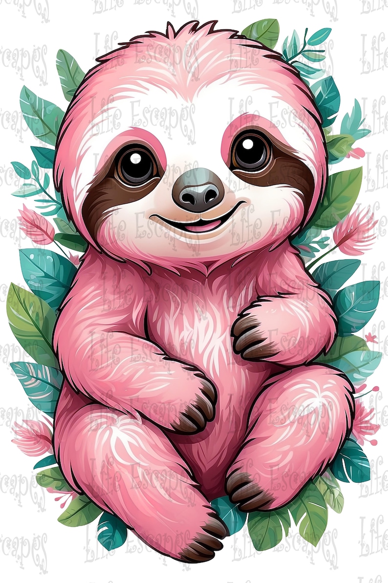 Baby Pink Sloth Clipart Set, Cute Nursery Animal Printable, Instant ...