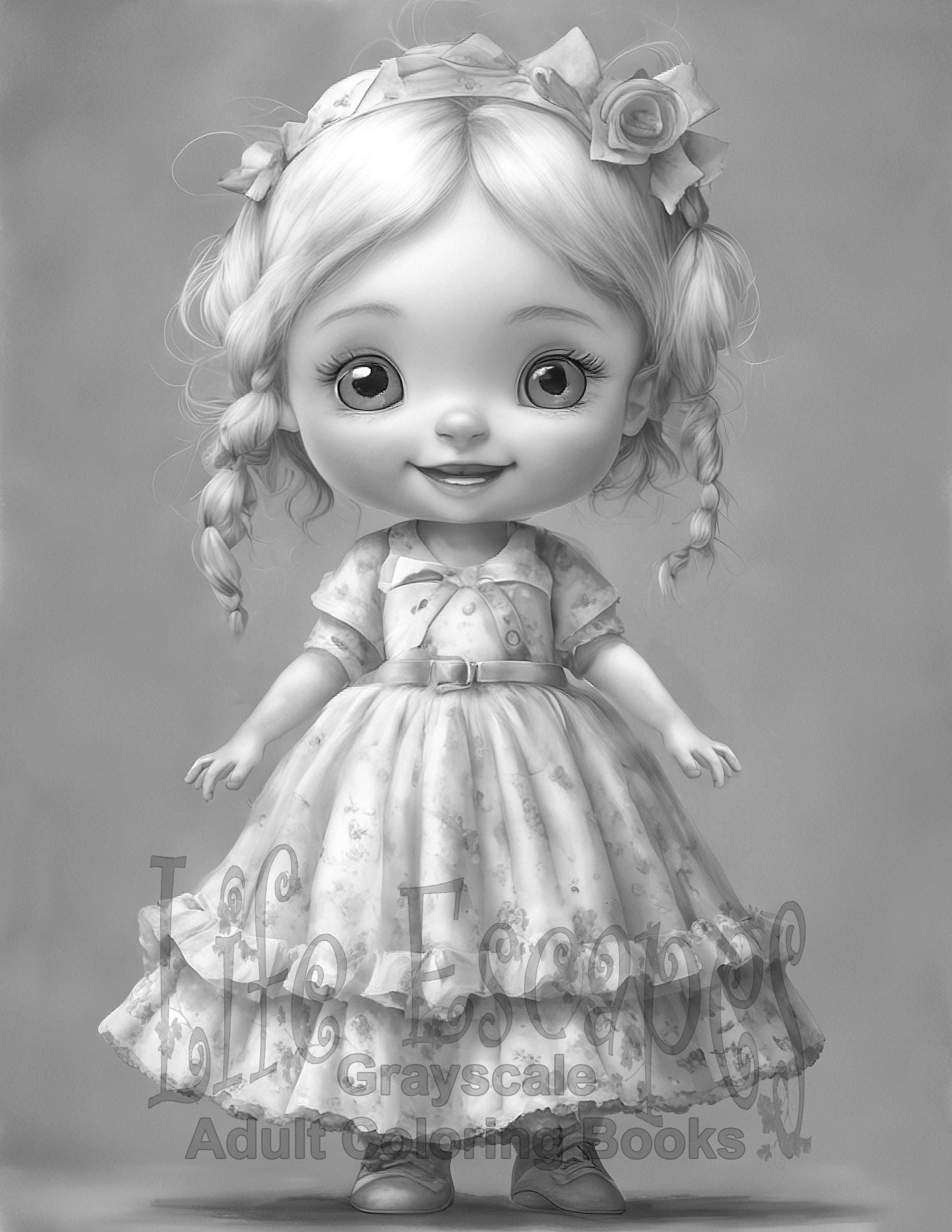 Dolls 3, 10 Grayscale Coloring Pages, Instant Download PDF Digital Art ... Dolls 3, 10 Grayscale Coloring Pages, Instant Download PDF Digital Art ...