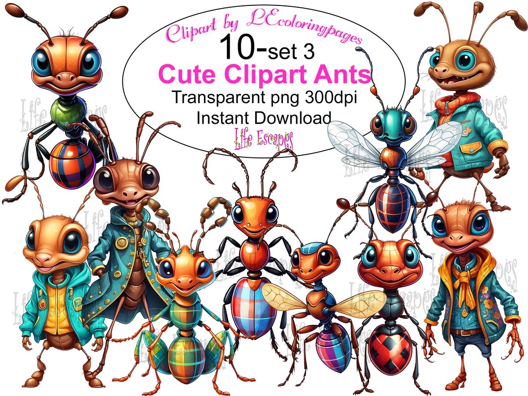 Printable Clipart Ants Bundle - Set #3, PNG, Commercial Use, Digital ...