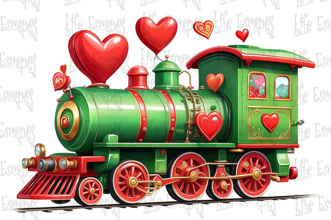 Valentine's Day Clipart, Green Train With Hearts, Commercial Use, PNG ...