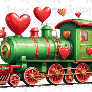 Valentine's Day Clipart, Green Train With Hearts, Commercial Use, PNG ...