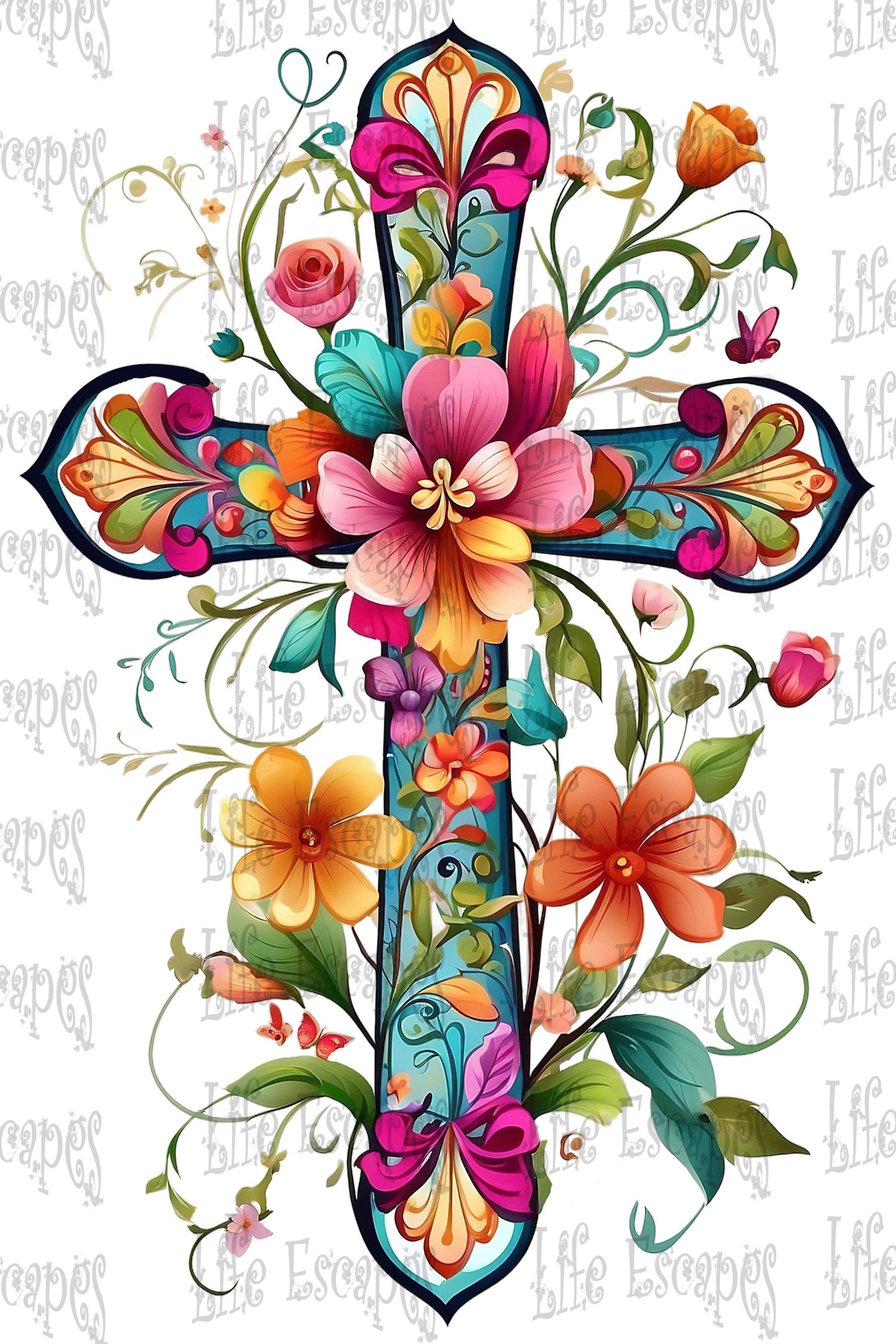 Printable Floral Cross Clipart Bundle Set 1, PNG, Commercial Use ...