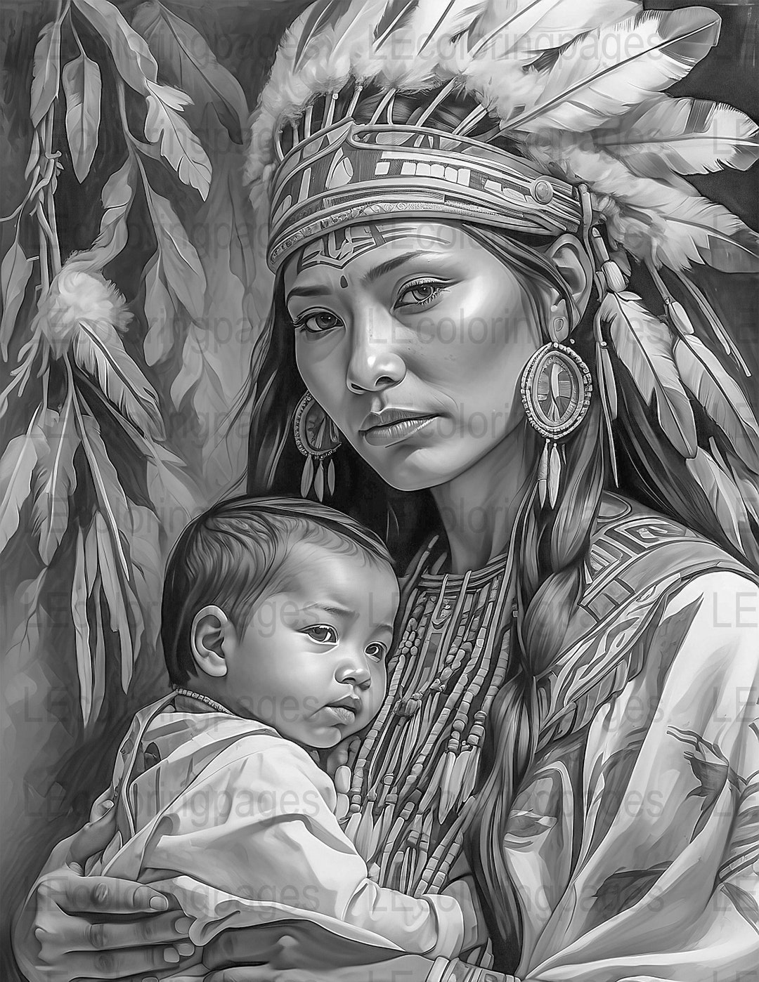 Grayscale Coloring Pages for Adults, Intricate Native American Art ...