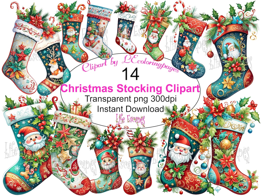 Printable Christmas Stocking Clipart - Set #1, PNG, Commercial Use ...