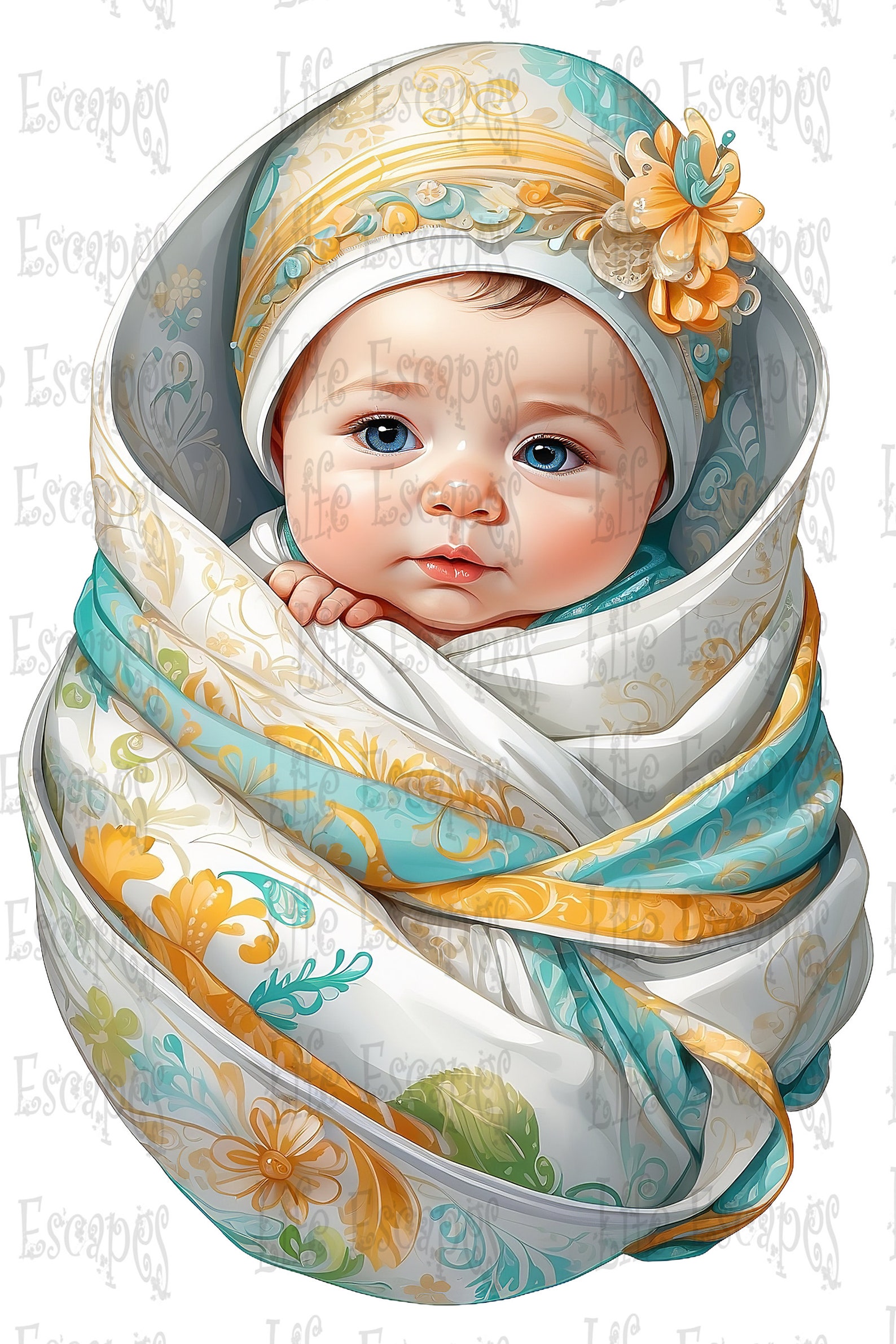 Swaddled Baby Clipart Bundle – Floral PNG Images, Commercial Use ...