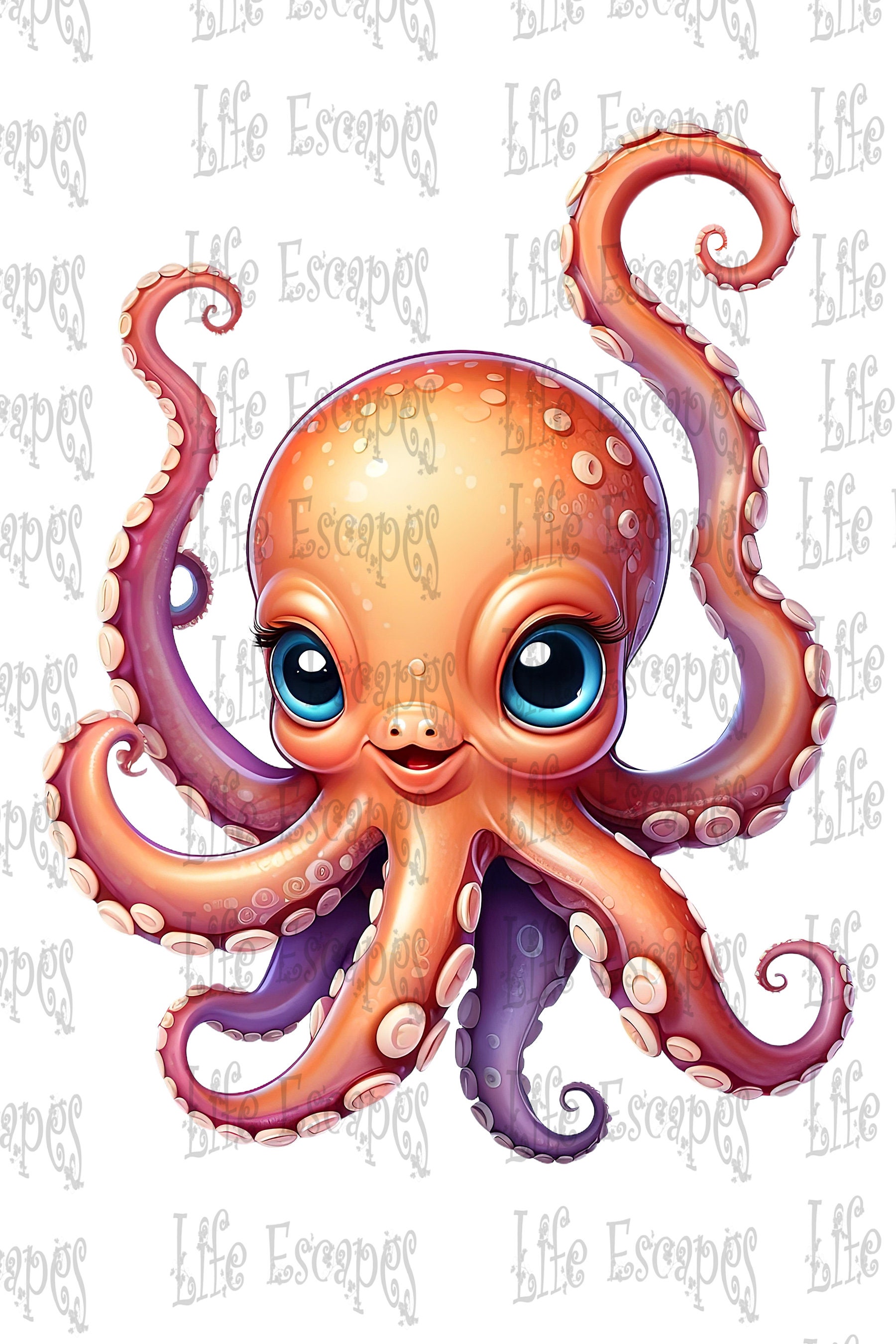 Cute Baby Octopus Clipart Set, Ocean Creatures Graphics, Commercial Use ...