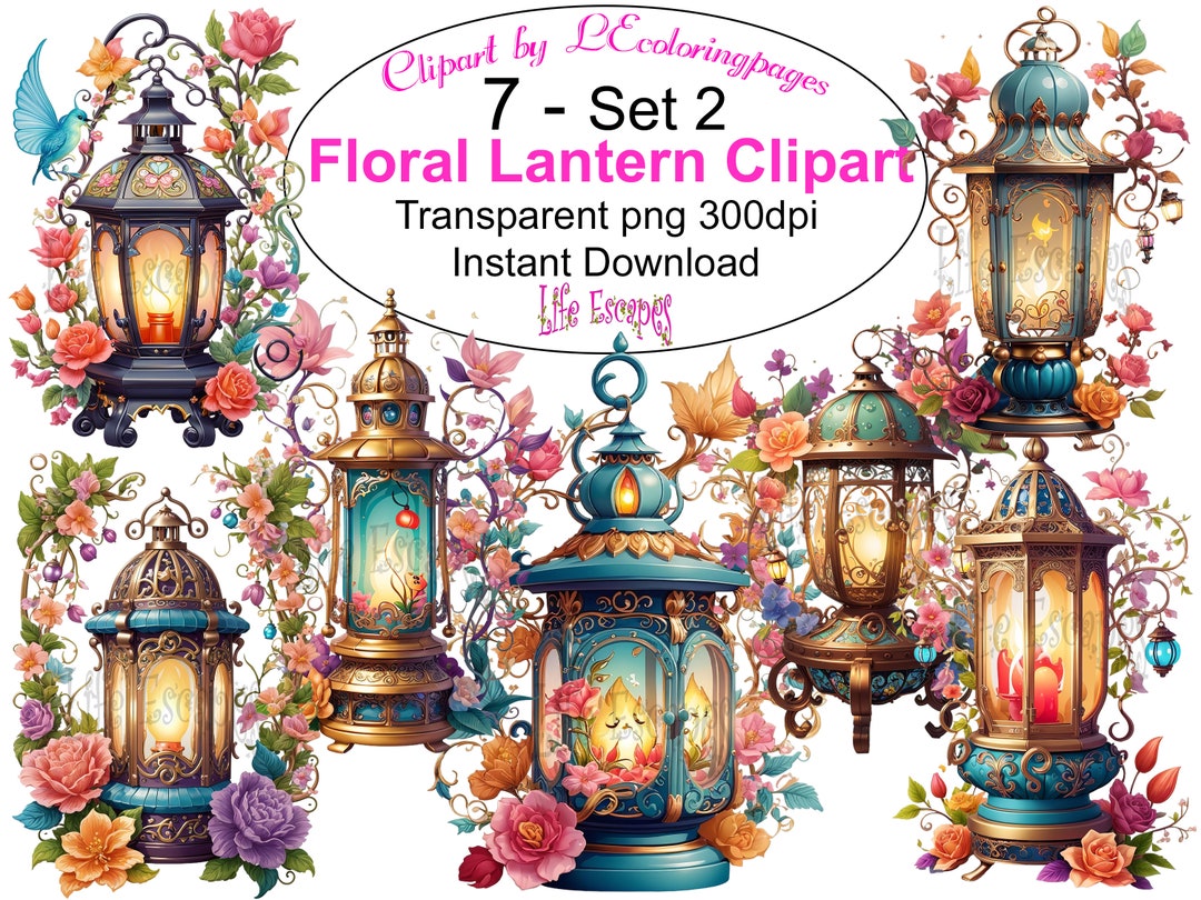 Printable Floral Fantasy Lantern Clipart Bundle - Set #2, PNG ...